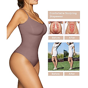 SHAPERX Women's Shapewear Bodysuit Tummy Control Body Shaper Seamless Sculpting Snatched Waist Body Suit，SZ5215-Umber-L/XL