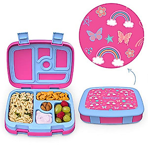 Bentgo Prints Insulated Lunch Bag Set With Kids Bento-Style Lunch Box (Rainbows and Butterflies)