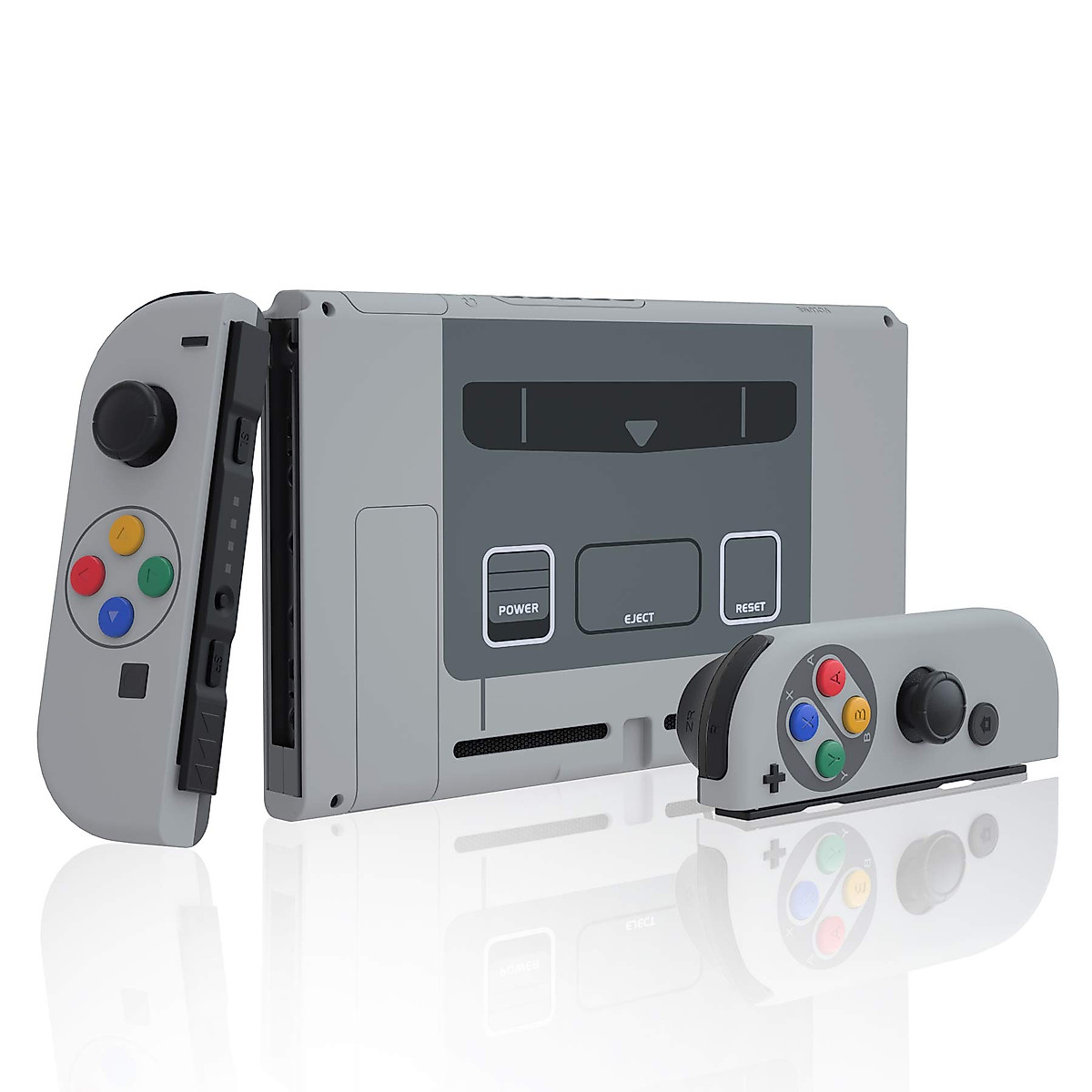 eXtremeRate DIY Replacement Shell Buttons for Nintendo Switch, Soft Touch Back Plate for Switch Console, Housing with ABXY Direction Buttons for Joycon Handheld Controller - SFC SNES Classic EU Style