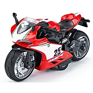 Gilumza Pull Back Motorcycle Toys, Pullback Gift with Music Light, Race Motorcycles Toy for Boys Kids Age Over 3 4 5 6 7 8 Year Old (Redwhite)