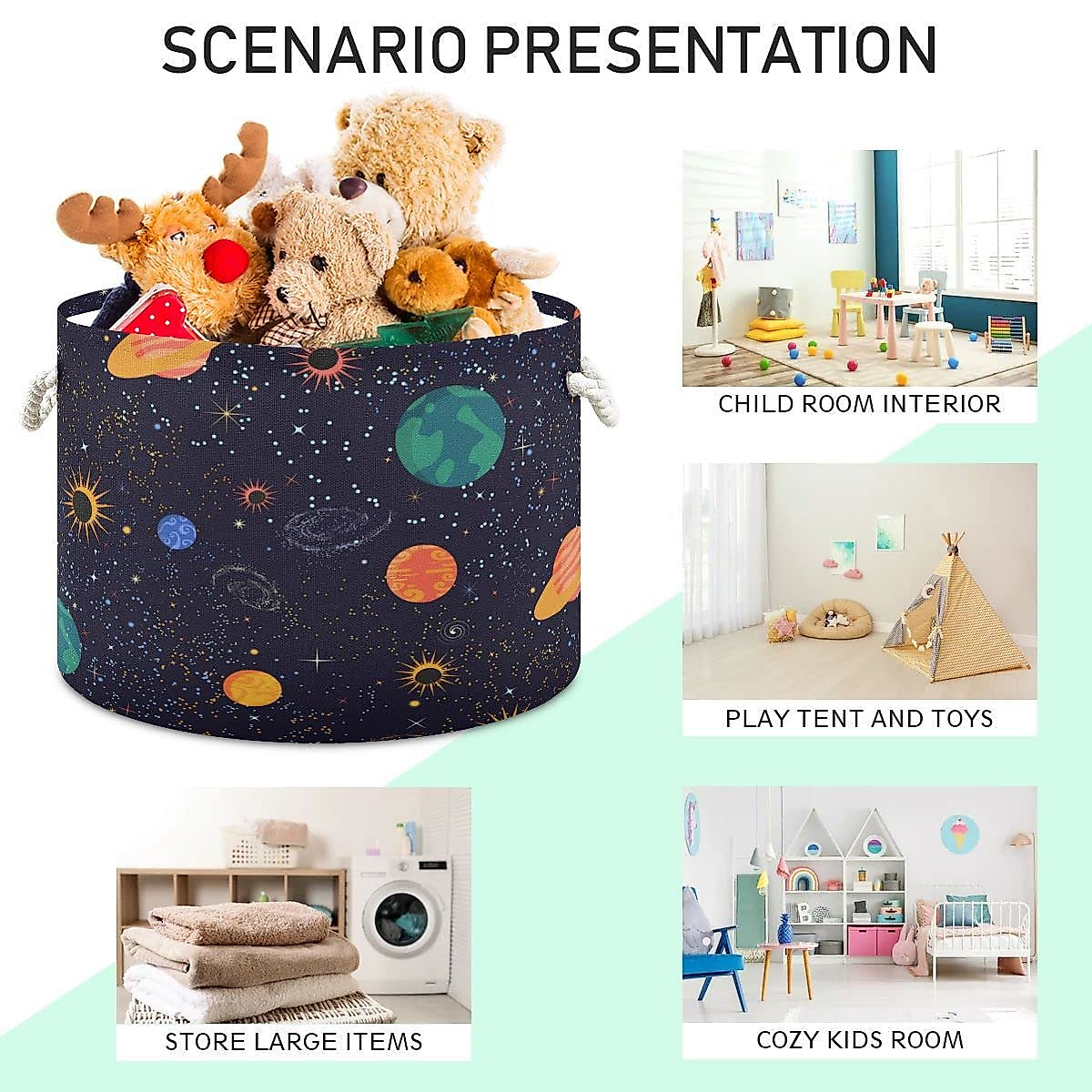 ALAZA Galaxy Space Earth Starry Sky Storage Box Toy Basket Laundry Storage Organizer Bins with Handles Large Baskets for Living Room Nursery Decor
