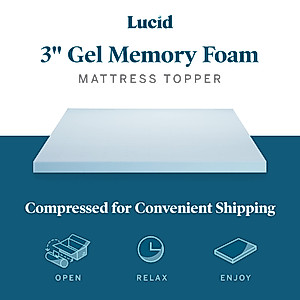 Lucid 3 Inch Mattress Topper King - Gel Infused Memory Foam – Memory Foam Mattress Topper King – Ventilated Design – CertiPur Certified, Light Blue