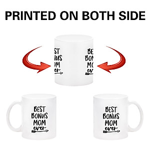 Maustic Mothers Day Gifts for Mom, Best Bonus Mom Ever Gifts from Daughter Son Stepchild, Bonus Mom Coffee Mug Cup, Christmas Birthday Gifts for Stepmom Stepmother Second Mom, 11 Oz White