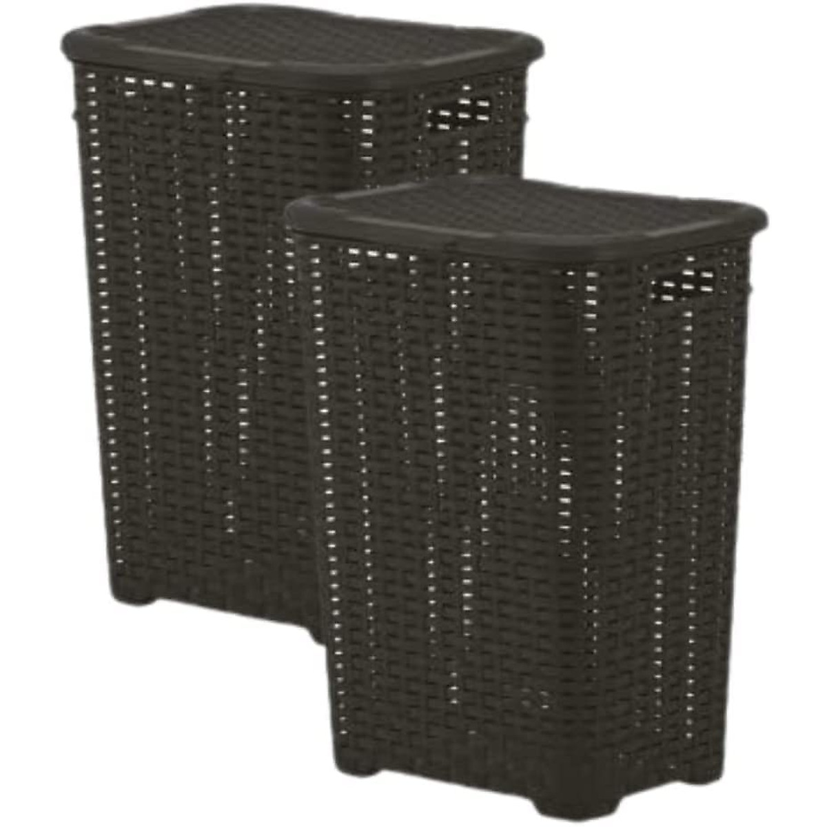 Superio Laundry Hamper Basket With Easy Open Lid 60 Liter Large Wicker Hamper, Dirty Cloths Storage With Two Cutout Handles, Laundry Room Bin (2 Pack, Brown)