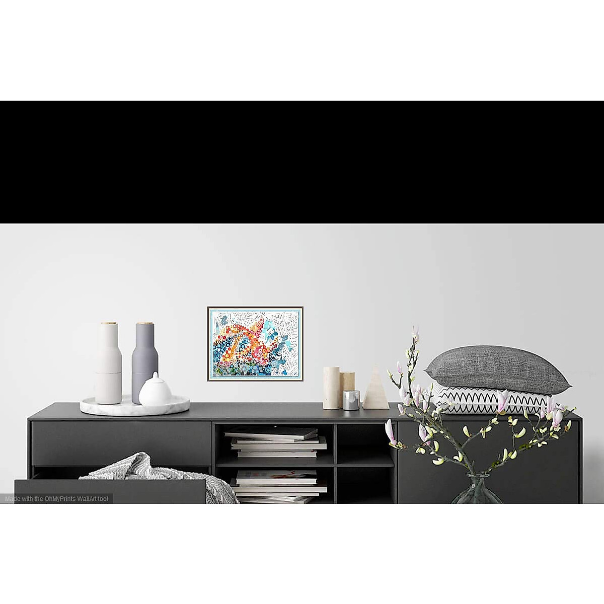 Funky Koi Fish Collage Wall Art Decor recycled upcycled magazines artwork fishy pond outsider surreal paintings unique mixed media acrylics watercolors pointillism layers texture Mod Podge modern 9x12