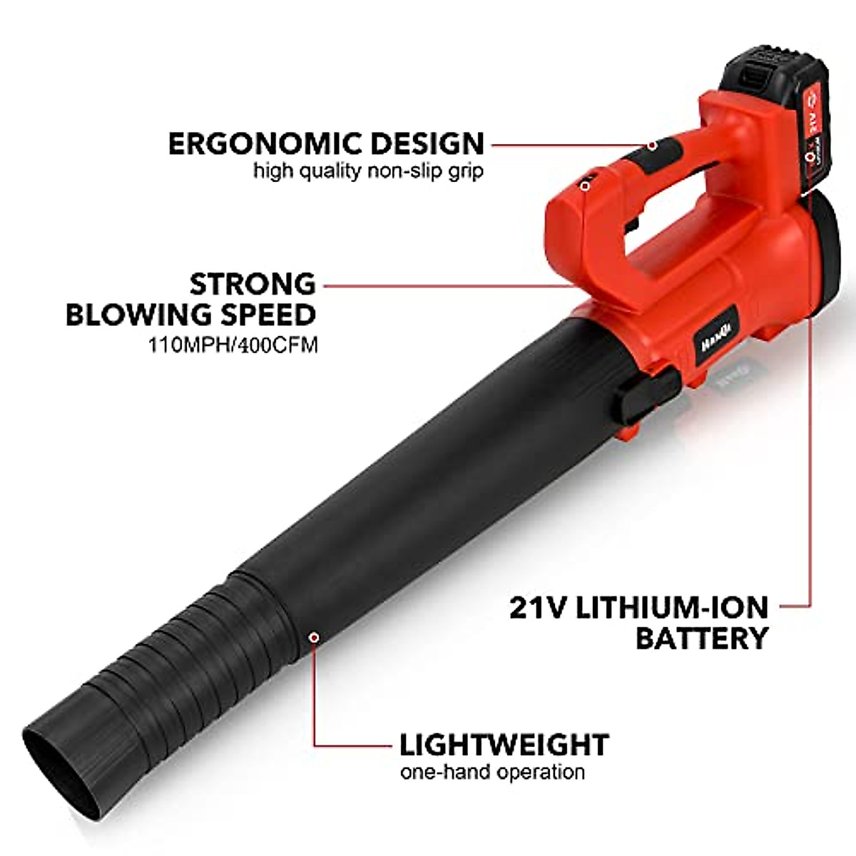 Cordless Leaf Blower 6-Speed 400CFM with Battery Electric Handheld Leaf Blower for Lawn Care Sweeping Snow and Surface Dust Cleaning (Two Batteries)