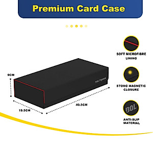 Premium Card Game Deck Storage Box and Playmat Case - Holds 550+ Double Sleeved Cards - YugiOh/MTG Card Holder Storage Case - Game Card Box with Mat Case and Removable Compartment (Black-Red)