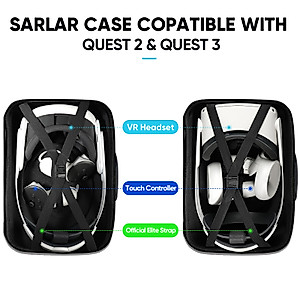sarlar Travel Protective Case Compatible with Oculus Meta Quest 2/Quest 3/Vision Pro, Accessories Carrying Bag for Original and Elite Strap VR Headset & Touch Controllers, Includes Lens Protect Cover