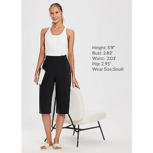 BALEAF Women's 17" Capri Yoga Pants Cotton Loose Soft Drawstring Workout Sweatpants Summer Causal Lounge Pants with Pockets Black L