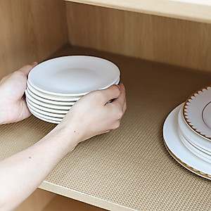 Moretoes Drawer and Shelf Liner, Non Adhesive 12 Inch x 10 FT Sustained and Strong Cabinet Liner Non Slip for Kitchen Cupboard Pantry Table Desk Storage Organizer (Beige)