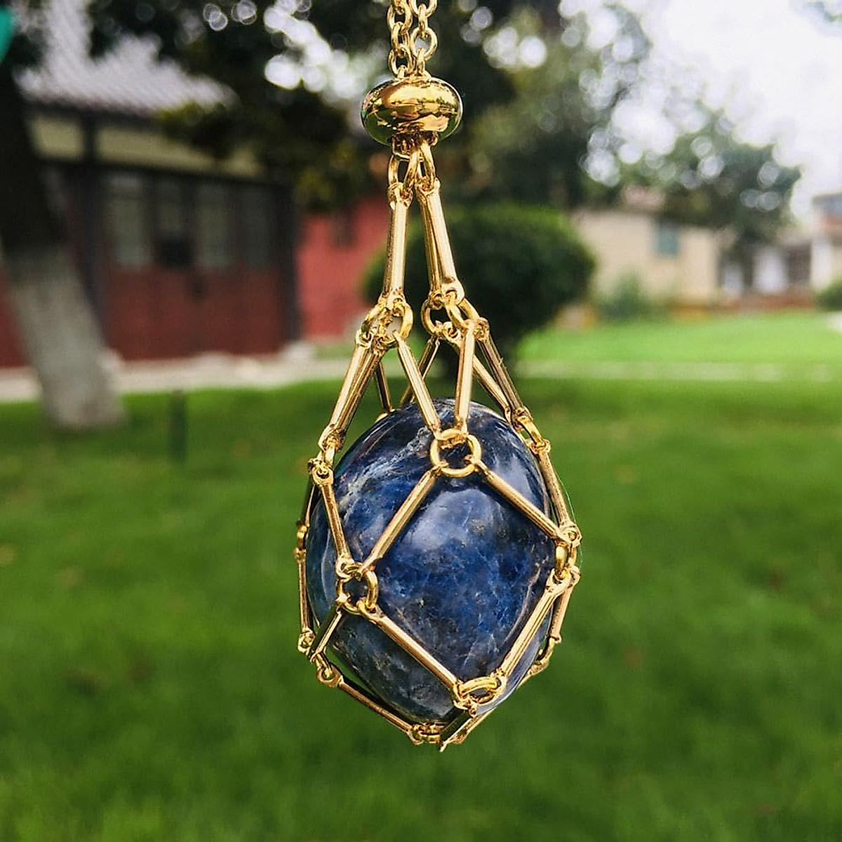 Crystal Stone Holder Necklace, Adjustable Crystal Cage Necklace, Adjustable Metal Net Necklace, Crystal Stone Chain Mesh Pendant Necklace, Punk Style Jewelry Accessories Gifts