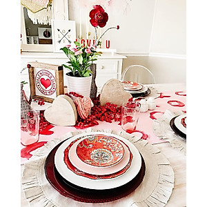 Sonemone Red Farmhouse Floral Dessert Plates, 6 Inch Appetizer Plates Set of 6, for Valentines Cake, Pie, Snacks, Ice cream, Side Dish, Sauces, Microwave & Dishwasher Safe