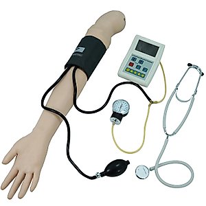 Blood Pressure Training Arm Simulator, BP Training Arm Manikin Practice Kit with Korotkoff Gap Sound Blood Pressure Cuff Stethoscope LCD Display Model for Education Teaching Skills