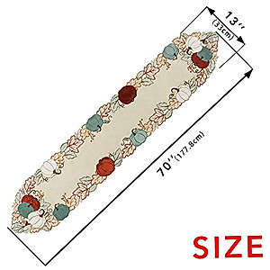 OWENIE Fall Table Runner, Thanksgiving Pumpkins Table Runner 70 Inches Long, Embroidered Harvest Farmhouse Fall Decor for Home, Halloween Table Decorations , 13 x 70 Inches