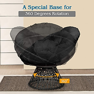 Giantex Rattan Round Papasan Chair, 360-Degree Swivel Egg Chair with Soft Cushion, Living Room Chair Leisure Chair with Gray Frame Indoor Outdoor Use (Black)