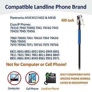 Wantek RJ9 Telephone Headset Mono with Noise Cancelling Mic, Quick Disconnect, Only for Plantronics M12 M22 MX10 Amplifiers or Cisco 7940 7942G 7945G 7960G 7975G 7821 7861 8841 8851 IP Phones(600QC1)