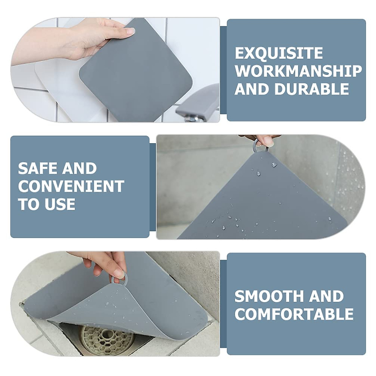 BESPORTBLE Bathtub Drain Plug 2pcs Tub Stoppers Silicone Floor Drain Anti- Odor Mat Square Drain Plugs Sewer Cover Bathtub Hair Stopper for Kitchen Bathroom Toilet 12cm Grey Tub Drain Stopper