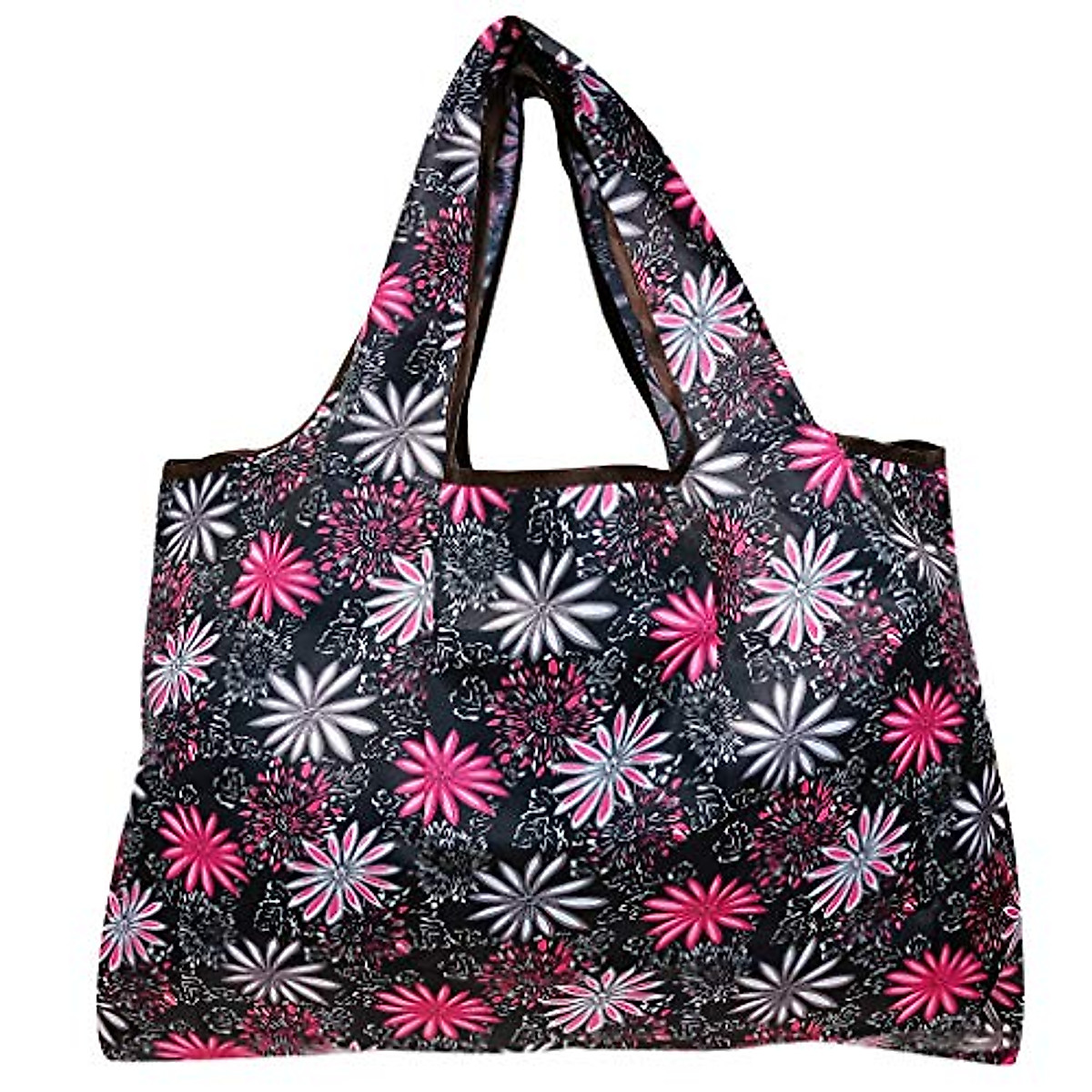allydrew Large Foldable Tote Nylon Reusable Grocery Bags, 3 Pack, Vintage Flowers