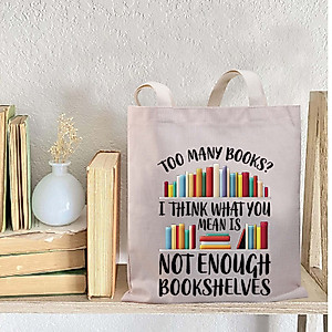 BDPWSS Book Lover Tote Bag For Women Bookworm Librarian Gift Book Club Reading Lover Reusable Shoulder Bag Funny Library Gift (Too many books TG)