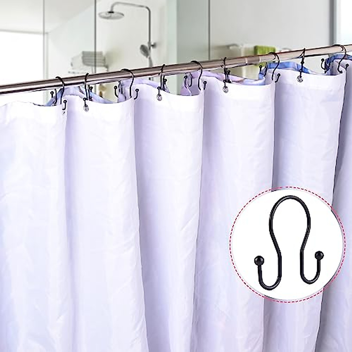 Double Shower Curtain Rings, Double Sided Shower Curtain Hooks Rust Proof for Shower Curtain, Durable Bathroom Shower Hangers Rings for Shower Rods Curtain Bathroom (Brushed Black)