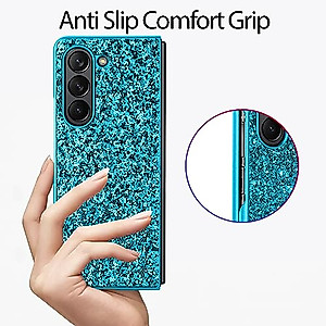 ZIYE Case for Samsung Galaxy Z Fold 5 5G,Galaxy Z Fold 5 5G Case for Women Girls Glitter Sprakle Bling Anti-Slip Shockproof Protection Fold Cover Case for Samsung Galaxy Z Fold5 5G,Blue