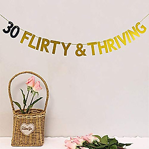 30 Flirty & Thriving Banner, 30th Birthday Bunting Sign, Dirty Thirty Party Decorations, Dirty 30 Party Sign, Gold and Black Glitter