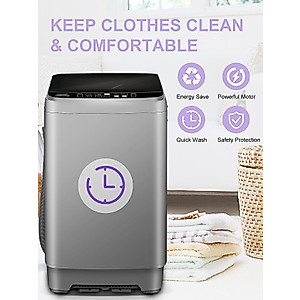 KRIB BLING Full-Automatic Washing Machine 25 lbs Portable Washer 10 Wash Program & 8 Water Level with LED Display，Drain Pump, Ideal for Apartments, RV, Camping, Grey
