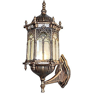 PEHUB Victoria Retro Glass Shade Outdoor Sconce Light Vintage Waterproof Aluminum Metal Wall Light Garden Antique Wall Lamp Villa Balcony External Rainproof Wall Lantern Bulb Lights Fitting Exterior L