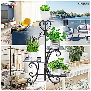 ZHAZHADI Metal Plant Stand Indoor Outdoor - 4 Tier Flower Pot Holder Shelf - Wrought Iron Planter Display Rack - Corner Vertical Shelves Organizer for Garden Patio Lawn balcony…