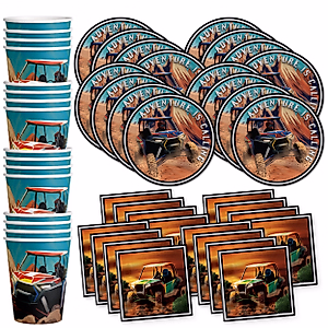 ATV Birthday Party Supplies Set - 4 Wheeler Birthday Party - Offroad Party Supplies - Racing Birthday Party Supplies | ATV Tableware Set Includes Plates, Napkins and Cups | Kit for 16