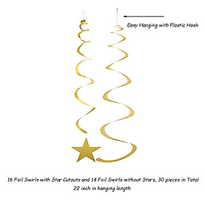 Gold Twinkle Stars Swirls Decorations Shiny Metallic Hanging Decorations Foil Stars Garland Wedding Favors Birthday Baby Shower Party Decorations, 30 pcs