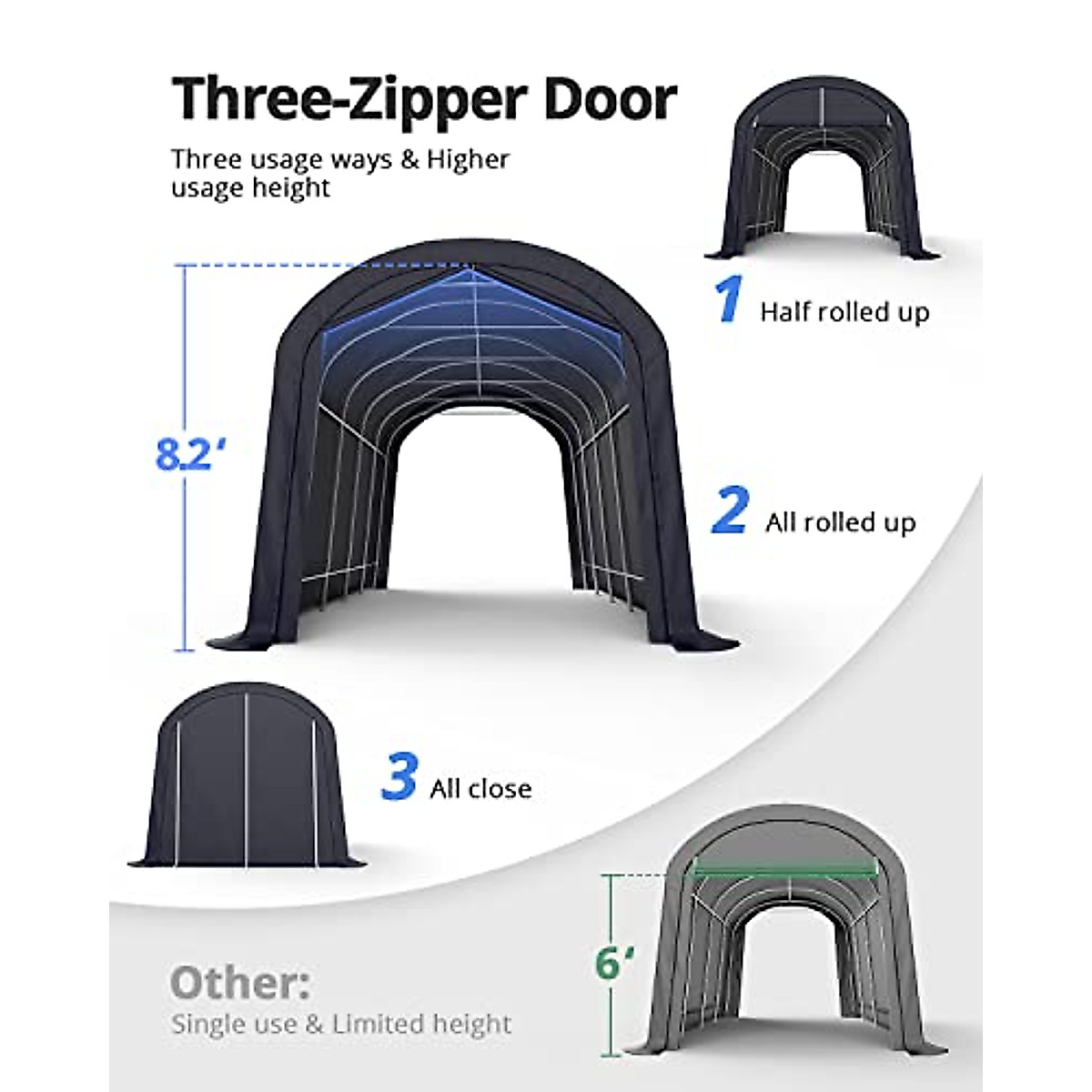 KING BIRD 12' x 20' Heavy Duty Round Style Carport for SUV, Full-Size Truck and Boat, Anti-Snow Car Canopy Outdoor Boat Shelter with Reinforced Ground Bars
