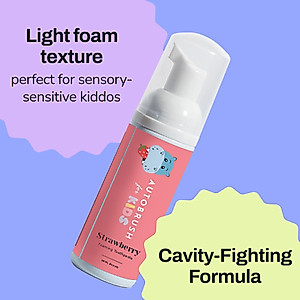 autobrush Kids Fluoride-Free Foaming Toothpaste Strawberry Flavor for Electric or U-Shaped Toothbrush, SLS-Free, Training Toothpaste, Anti-Cavity (2 Pack)