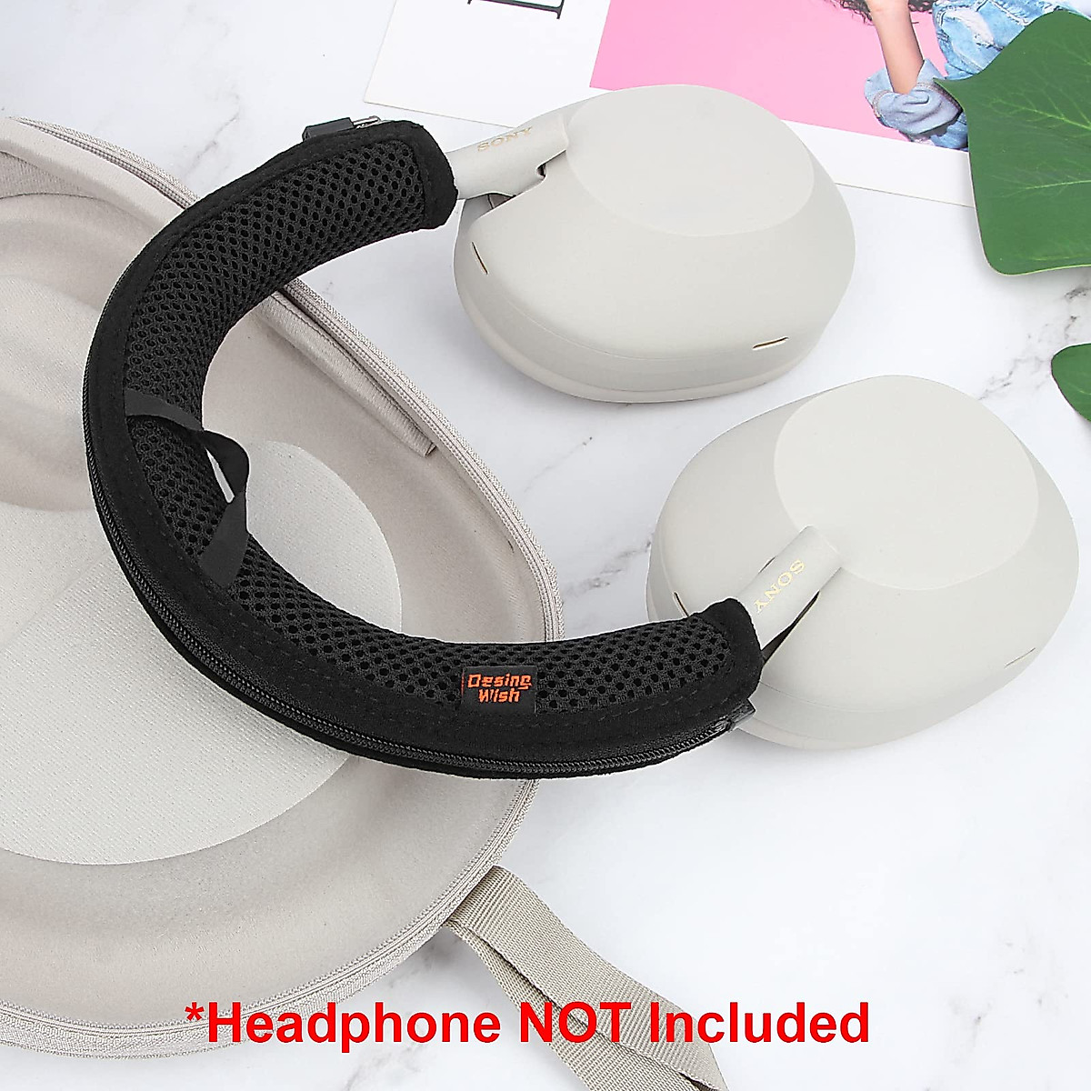 Desing Wish WH-1000XM5 Headband Cover Air Mesh Fabric Replacement Headphone Headband Cushion Pad Cover Compatible with Sony WH-1000XM5 Headphone Headband Protector (Black)