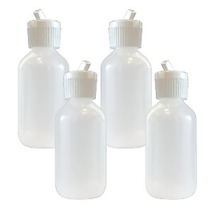 510 Central Boston Round Flip Top Pour Spout Cap 60mL (2oz, 4 Pack) LDPE Plastic Bottle Made In USA