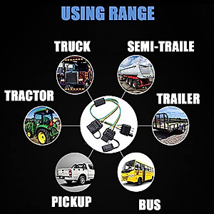 18-inch Waterproof 4-way Flat Y-splitter Trailer Wiring Harness Extension Kit Plug And Play, Contains 4 Pin Male And Female Flat Connectors,For LED trailer lights Turn Signal Tailgate Light Bar