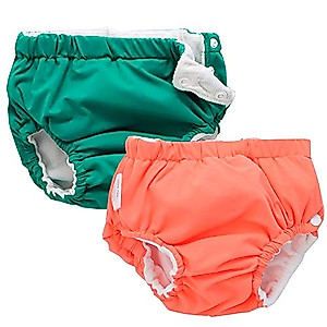 IIjnUhb 1Pack 2 Pack Baby Reusable Swim Diapers,Washable Pants for 0-3 Years Toddlers Boys Girls Swimming Lesson Shower Gifts (OrangeGreen 2Years)