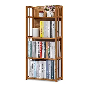 Magshion 4 Shelf Bamboo Bookshelf Freestanding Display Shelf, Tall Bookcase Rack Organize for Home Office Library Small Narrow Space (Natural, 19.7" L x 9.8" W x 43.7" H)