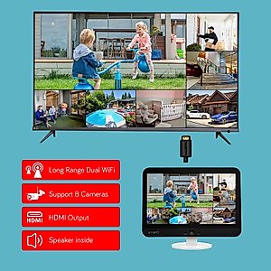 [10CH w. LCD Screen] XMARTO 2K HD All in One Wireless Security Camera System with 12” LCD Monitor and 4 Wireless Home Security Cameras (2 Indoor PTZ & 2 Outdoor Camera, Plug-in for Power, 1TB HDD)