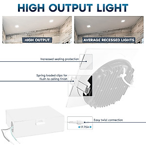 LUXRITE 6 Inch Square LED Recessed Ceiling Light with Junction Box, 18W, 5CCT Selectable 2700K/3000K/3500K/4000K/5000K, 1800LM High Brightness, Dimmable Canless Downlight, Wet Rated, ETL (6 Pack)