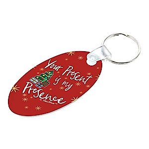 ThisWear Stocking Stuffer Keychain Your Present is My Presence 2-Pack Aluminum Oval Keychain