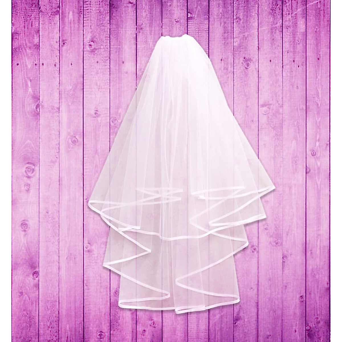 KUNG FU PARTY White Double Ribbon Edge Center Cascade Bridal Wedding Veil with Comb and Bride To Be Satin Sash Bachelorette Party Decorations Supplies