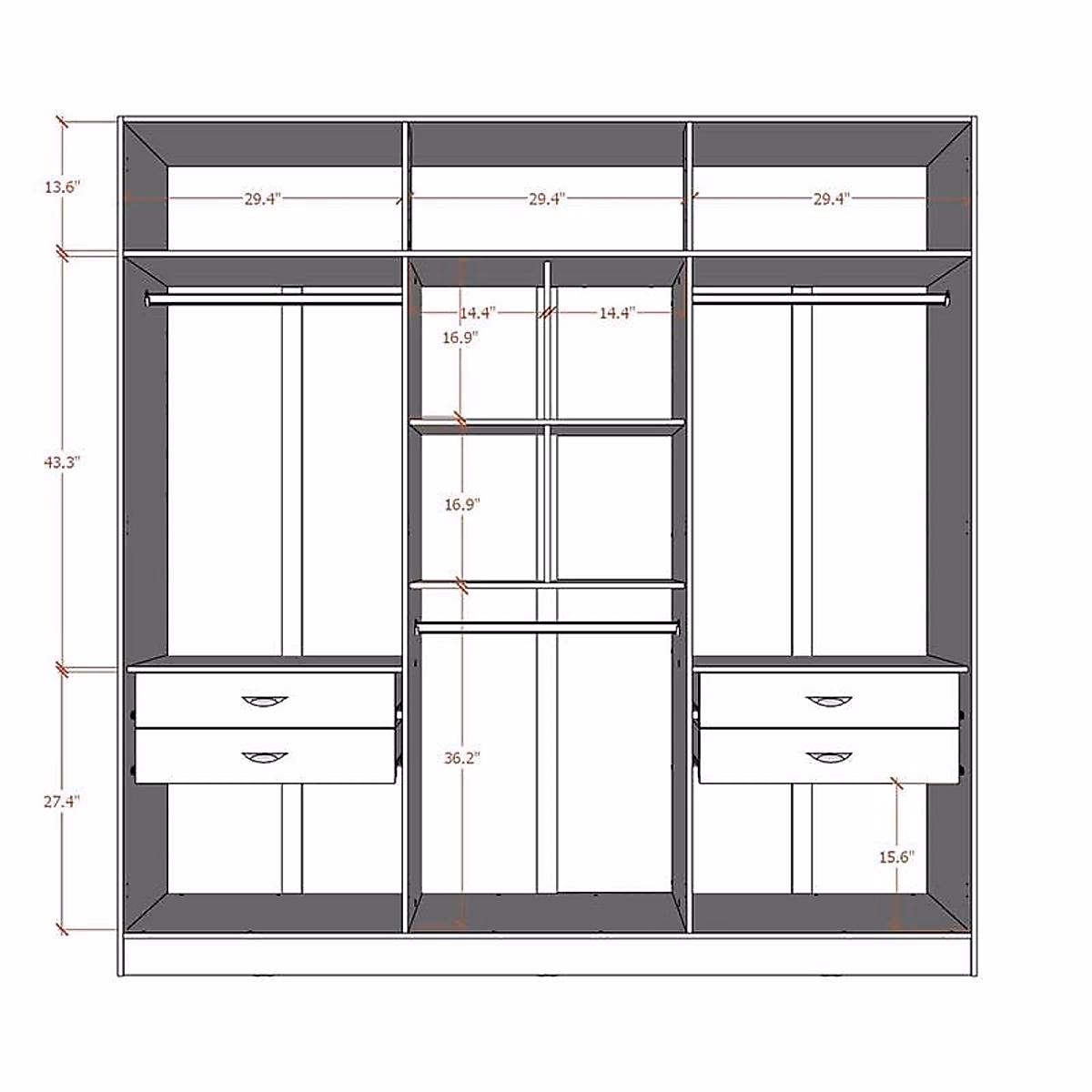 Manhattan Comfort Eldridge Modern Contemporary 4 Drawer Freestanding Bedroom Armoire, 90.5", Maple Cream