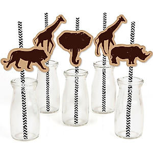 Wild Safari - Paper Straw Decor - African Jungle Adventure Birthday Party or Baby Shower Striped Decorative Straws - Set of 24