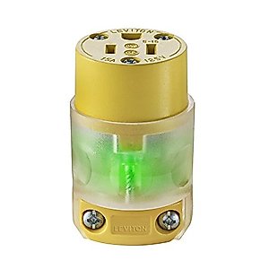 Leviton 515CV-LIT 10 Pack 15 Amp Straight Blade Grounding Lighted Connector, Yellow