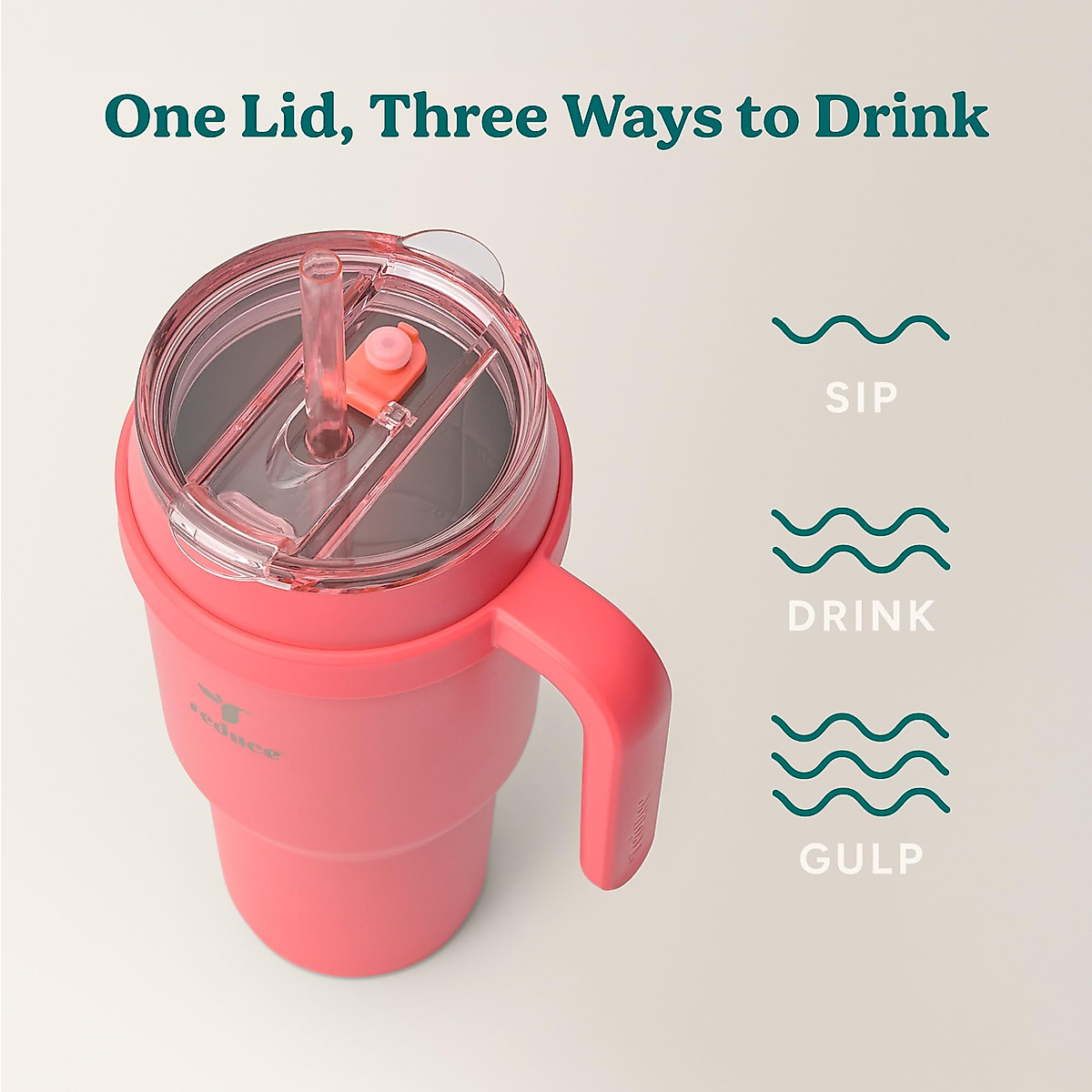 REDUCE 40 oz Stainless Steel Tumbler with Handle - Dual-Wall Vacuum Insulated Travel Mug, Sweat-Proof Lid & Reusable Straw - Keeps Drinks Cold for 24 Hrs, Fits Cupholders, Dishwasher Safe - Daiquiri