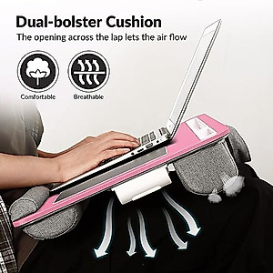 Gimars Home Office Lap Desk Fits up to 17 Inches Laptop with Dual Cushion,Wrist Rest, Built-in Mouse Pad, Tablet Phone Holder and Storage Drawer, Pink