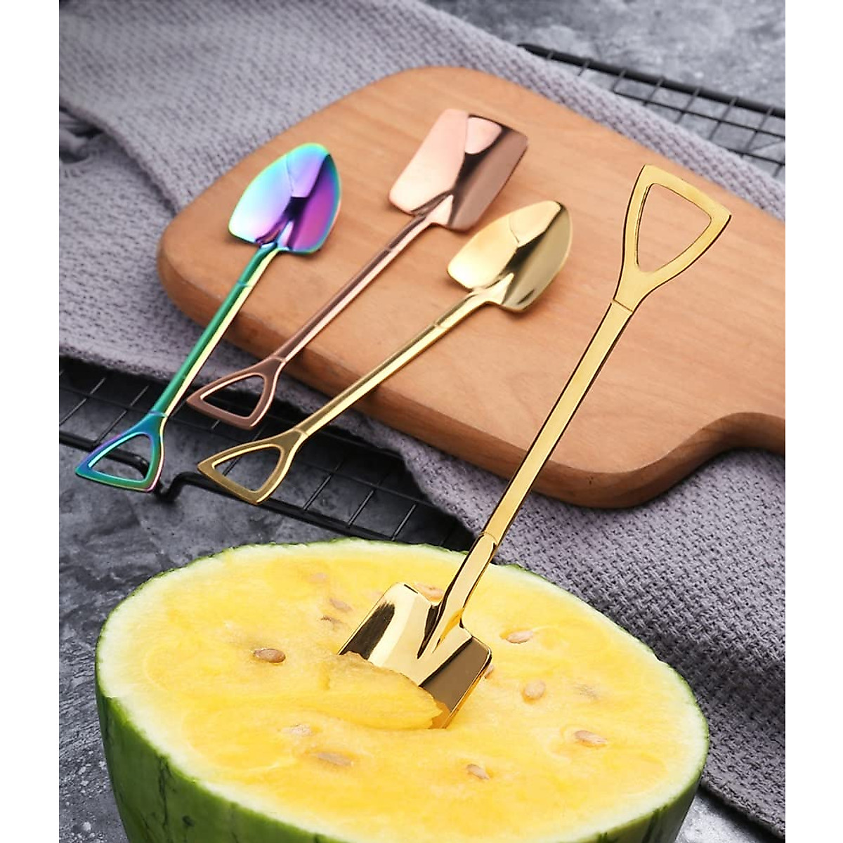 6PCS/set Stainless Steel Iron Shovel Spoon, Coffee Ice Cream Spoon Engineering Shovel,Retro Cute Square Head Spoon Kitchen Gadget