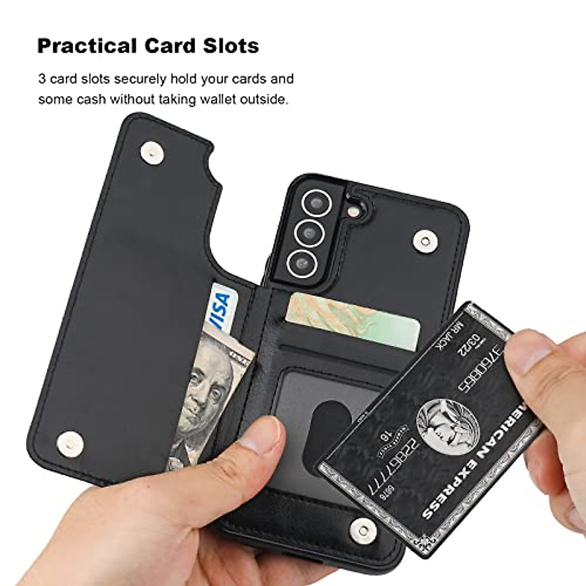 Onetop Compatible with Samsung Galaxy S22 Wallet Case with Card Holder, PU Leather Kickstand Card Slots Case, Double Magnetic Clasp and Durable Shockproof Cover 5G 6.1 Inch(Black)