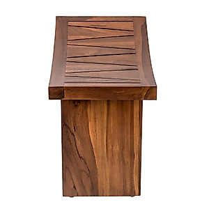 MYBAQ Teak Shower Bench - with Shelf, Curved, 18 Inch, Teak Shower Wood Stool for Bathroom, Spa, Garden, Fully Assembled